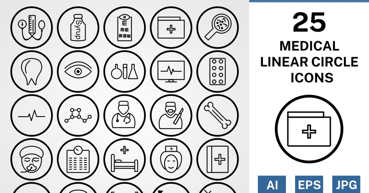 25 Medical Linear Circle Icon Set #119418 - TemplateMonster