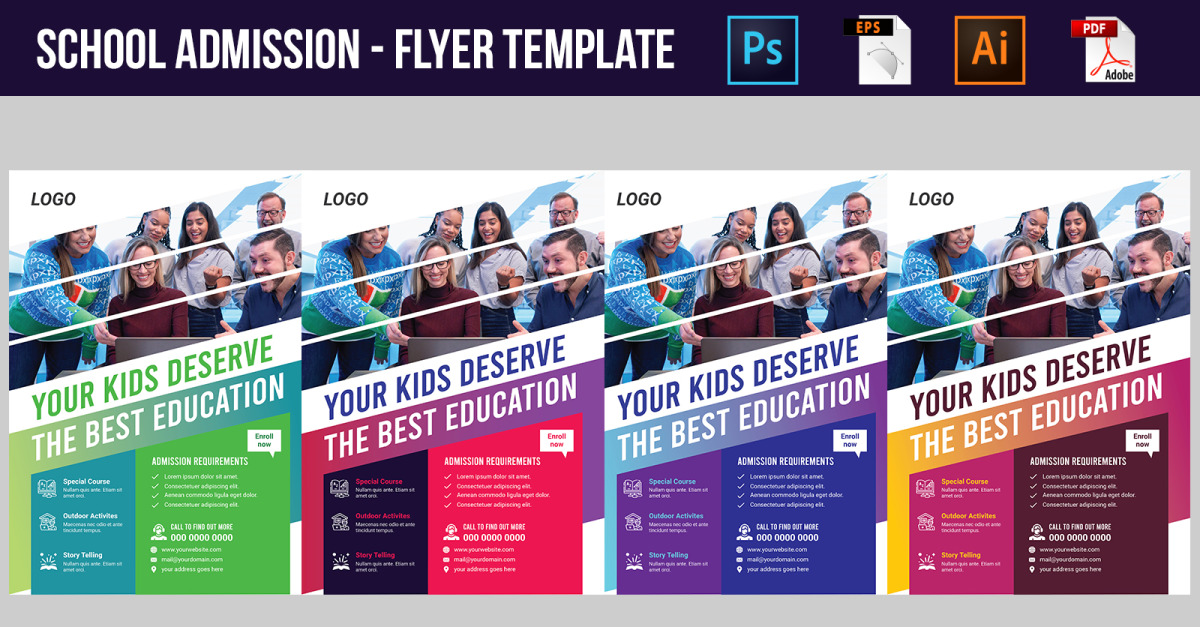 School Admission promotion flyer PSD, AI design volume-13