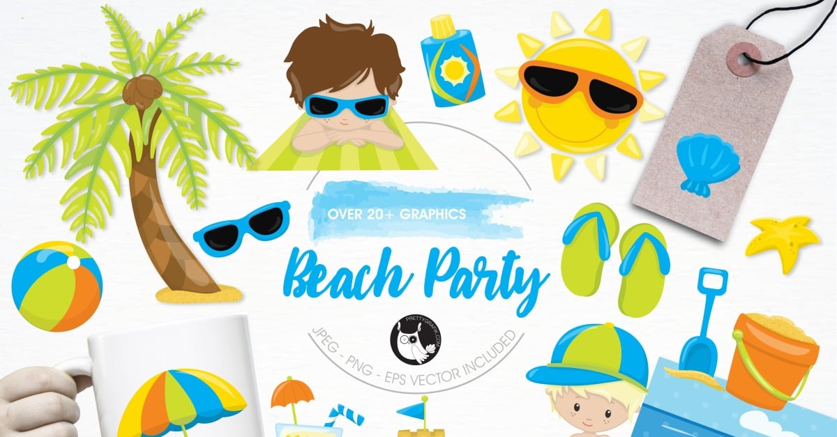 Beach party illustration pack - Vector Image