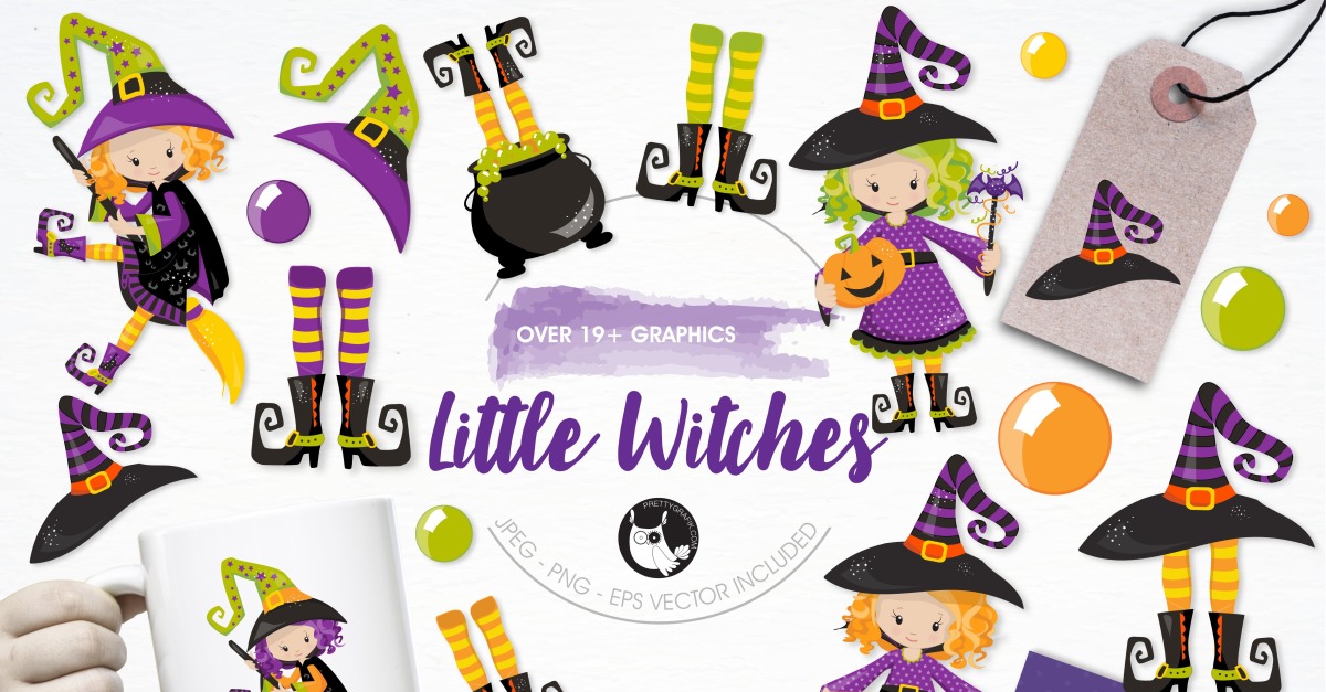 Little witches illustration pack - Vector Image