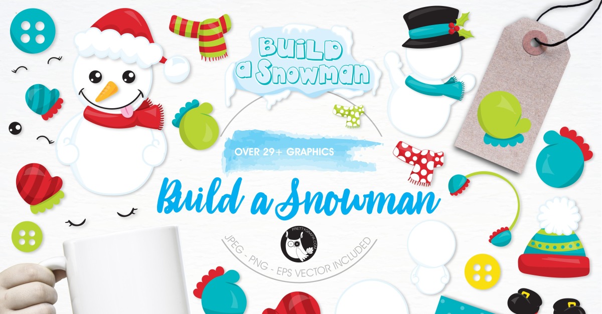 Build a snowman illustration pack - Vector Image