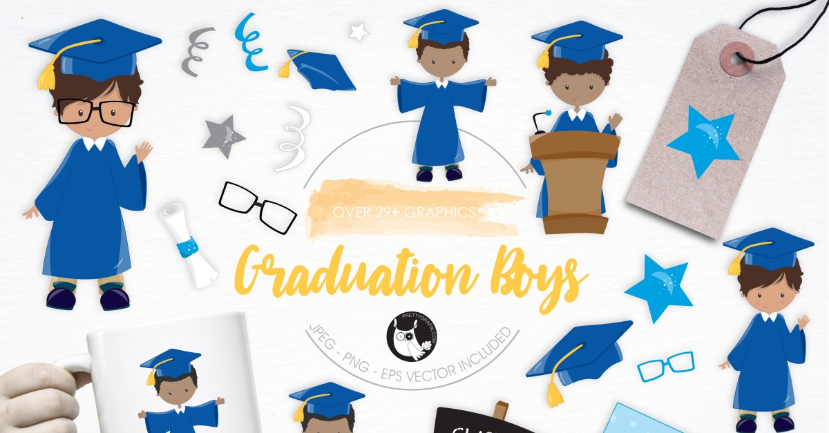 Graduation Boys illustration pack - Vector Image