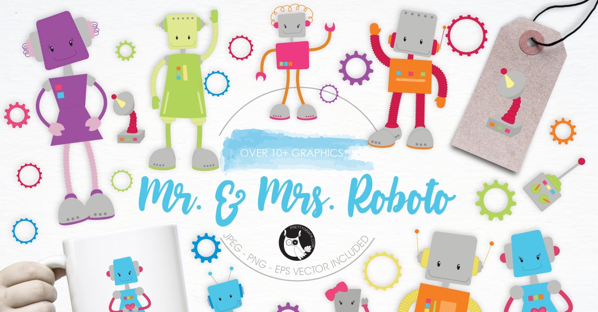 Mr & Mrs Roboto illustration pack - Vector Image