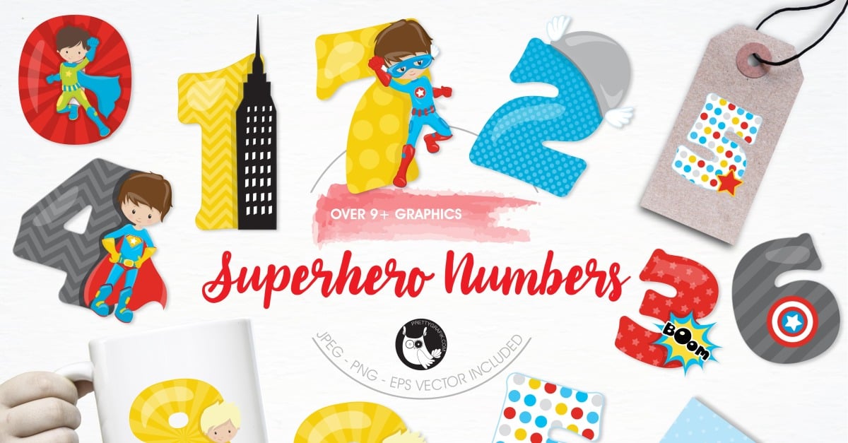 Superhero numbers illustration pack - Vector Image