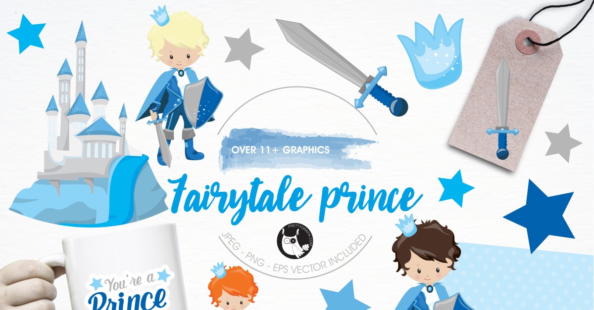 Fairytale prince illustration pack - Vector Image
