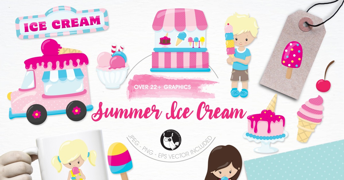 Summer ice cream illustration pack - Vector Image