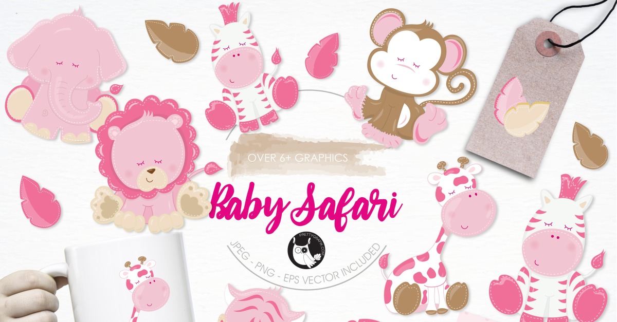Baby girl safari illustration pack - Vector Image