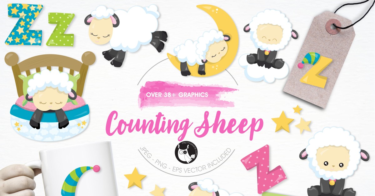 Counting sheep illustration pack - Vector Image