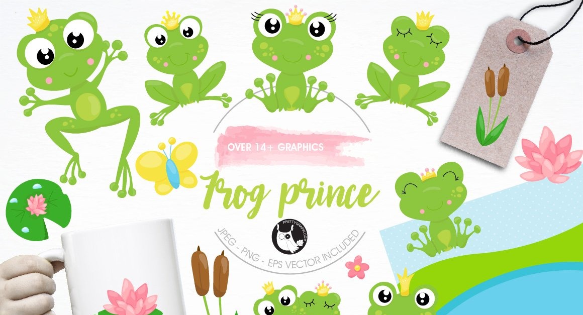 Frog prince illustration pack - Vector Image
