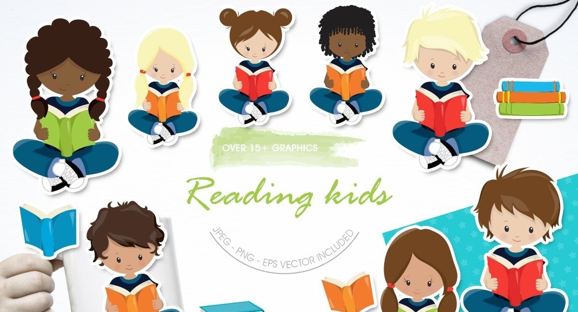 Reading Kids - Vector Image #120328 - TemplateMonster