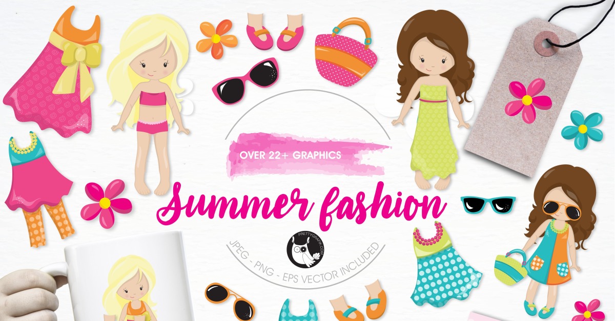 Summer fashion illustration pack - Vector Image