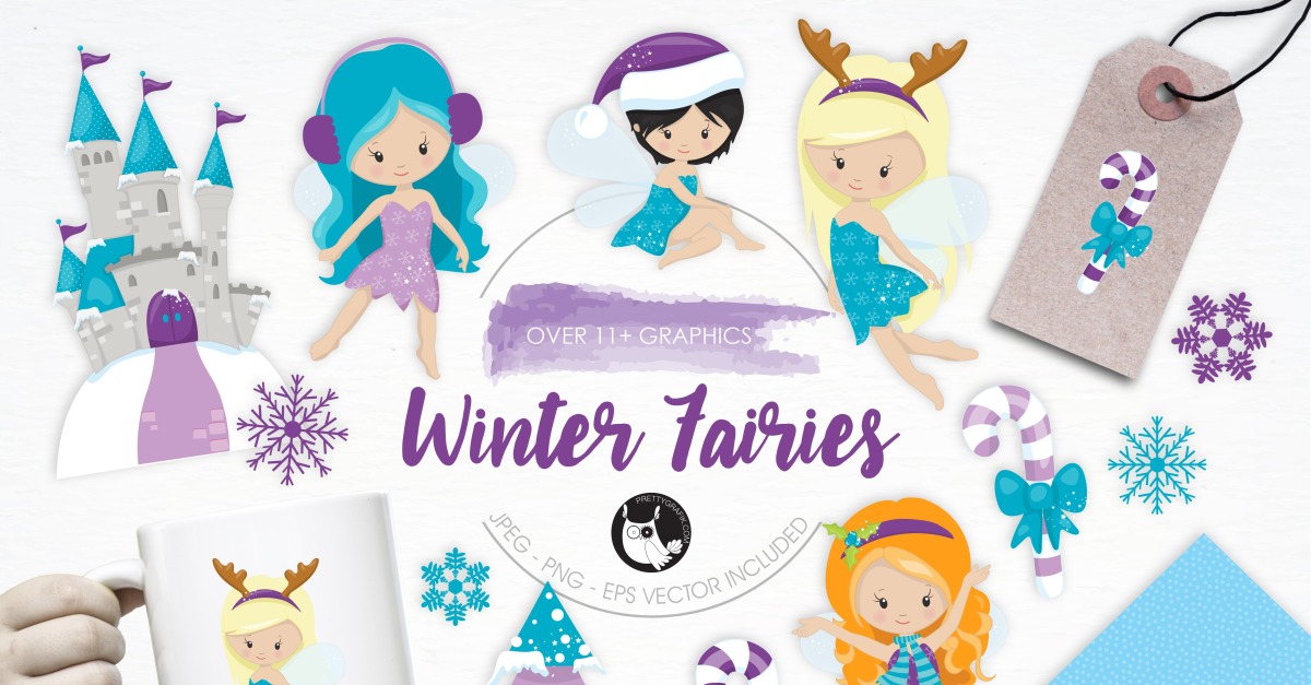 Winter Fairies illustration pack - Vector Image