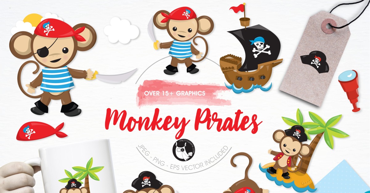 Monkey pirates illustration pack - Vector Image