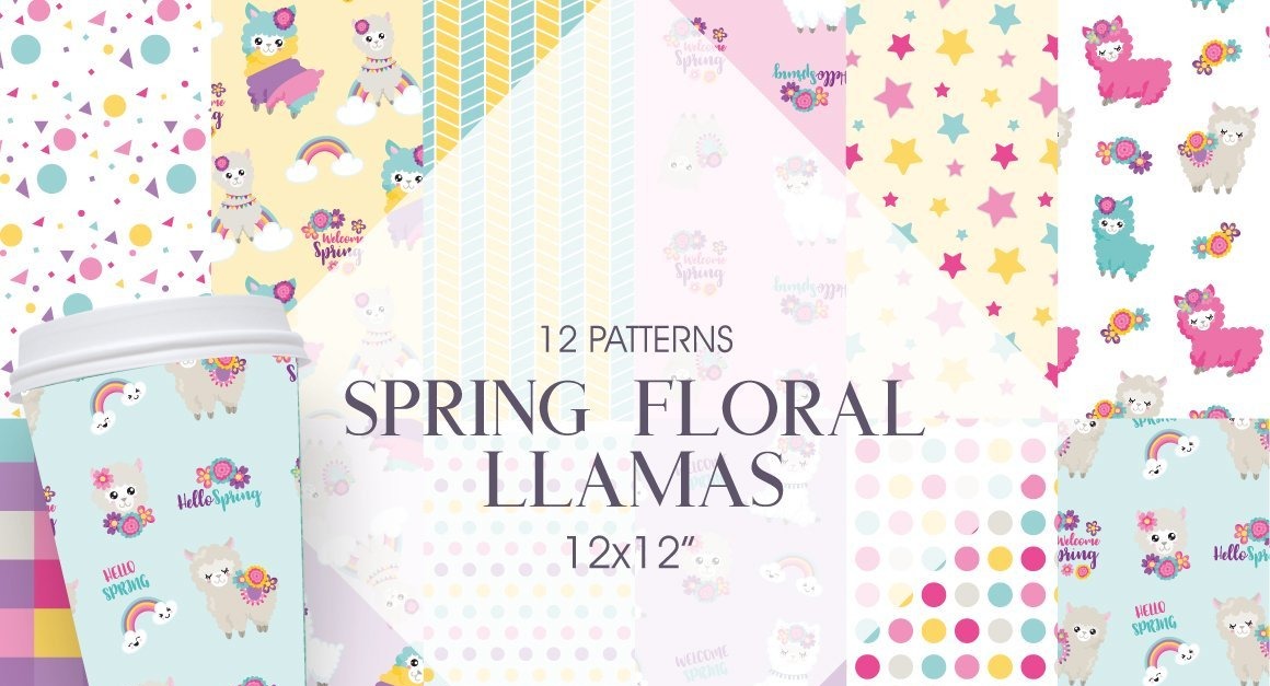 Spring Floral Llamas - Vector Image #120464 - TemplateMonster