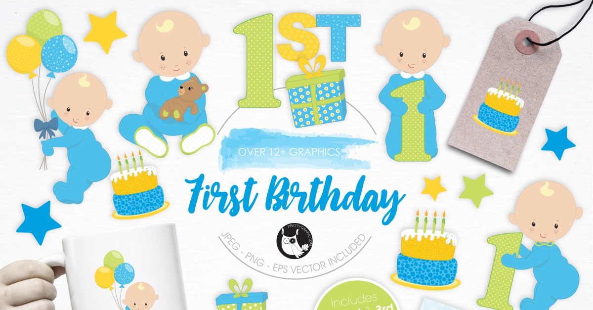 First Birthday illustration pack - Vector Image