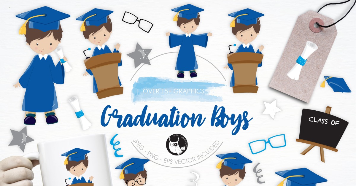 Graduation Boys illustration pack - Vector Image