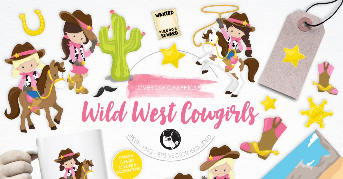 Wild West Cowgirls illustration pack - Vector Image