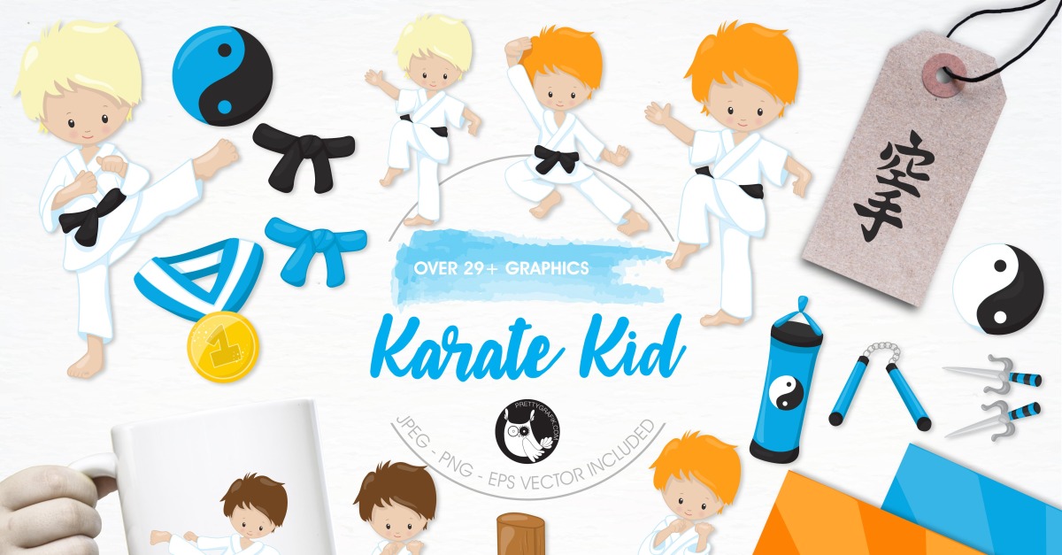 Karate kid illustration pack - Vector Image - TemplateMonster