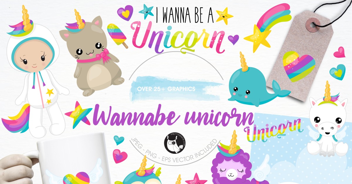 Wannabe unicorn illustration pack - Vector Image