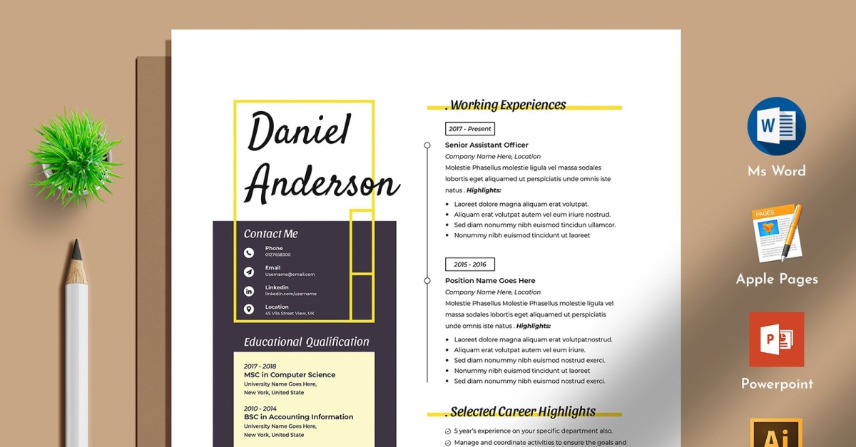 Clean & Professional Editable Word Apple Pages Cv Resume Template