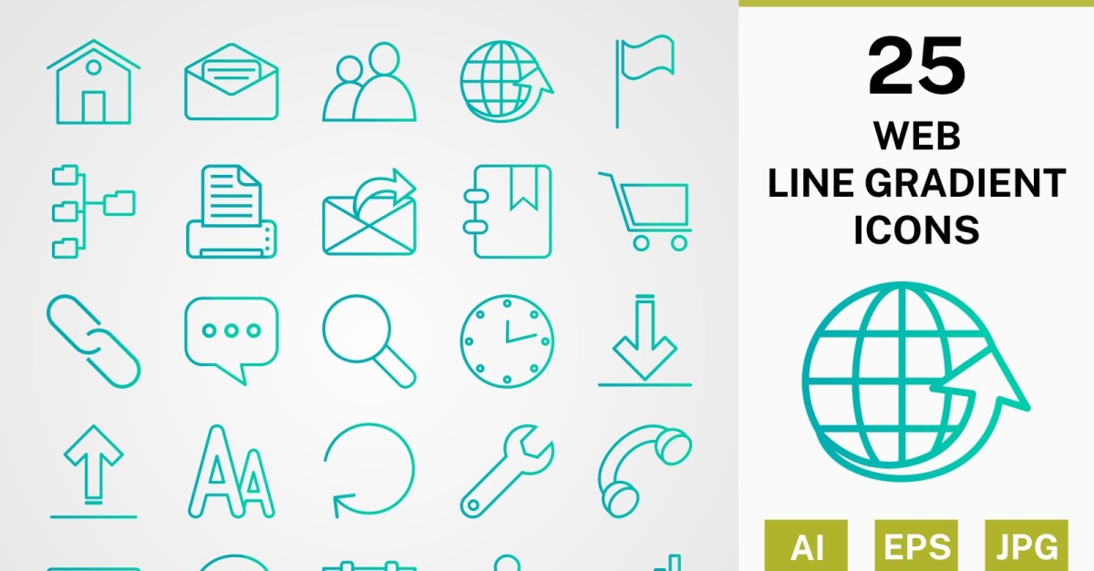 25 WEB LINE GRADIENT ICON PACK Set #121205 - TemplateMonster