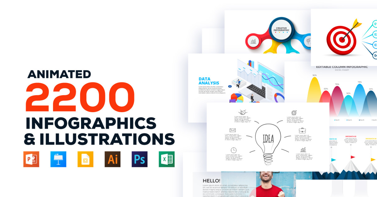2200 PowerPoint šablony Animated Infographics Bundle