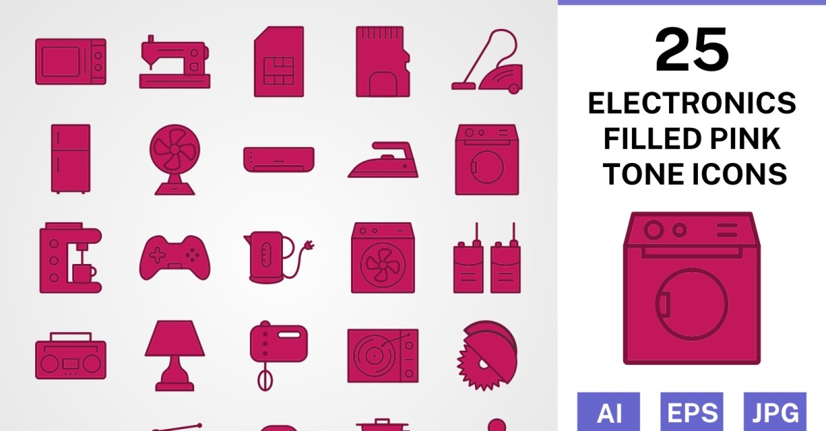 25 Electronic Devices Filled Pink Tone Icon Set