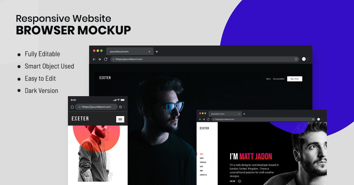 Responsive Browser Screen product mockup - TemplateMonster