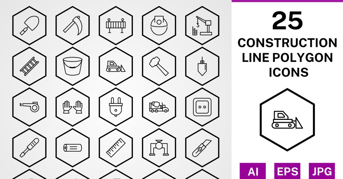25 Construction Line Polygon Icon Set - TemplateMonster