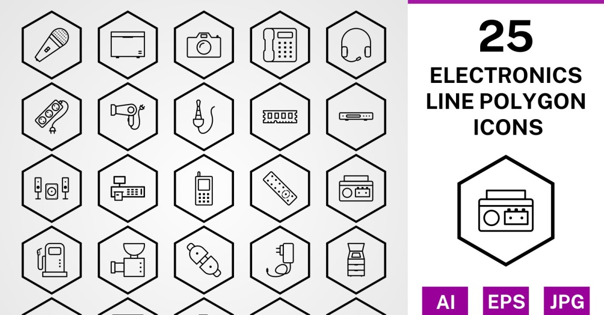 25 Electronic Devices Line Polygon Icon Set - TemplateMonster