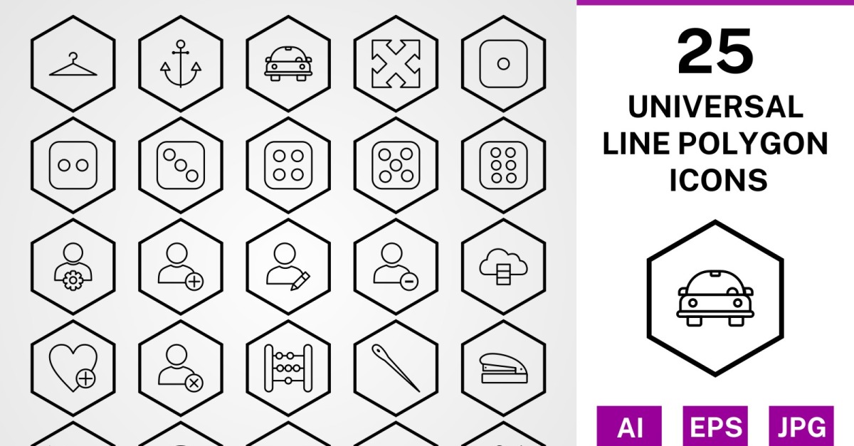 25 Universal Line Polygon Icon Set #121973 - TemplateMonster