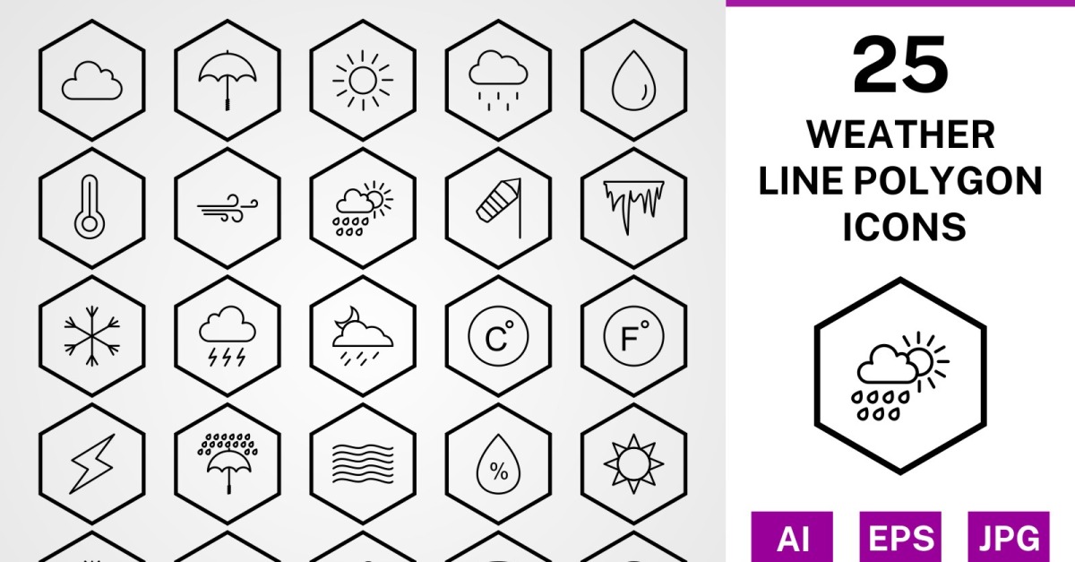 25 Weather Line Polygon Icon Set #121993 - TemplateMonster