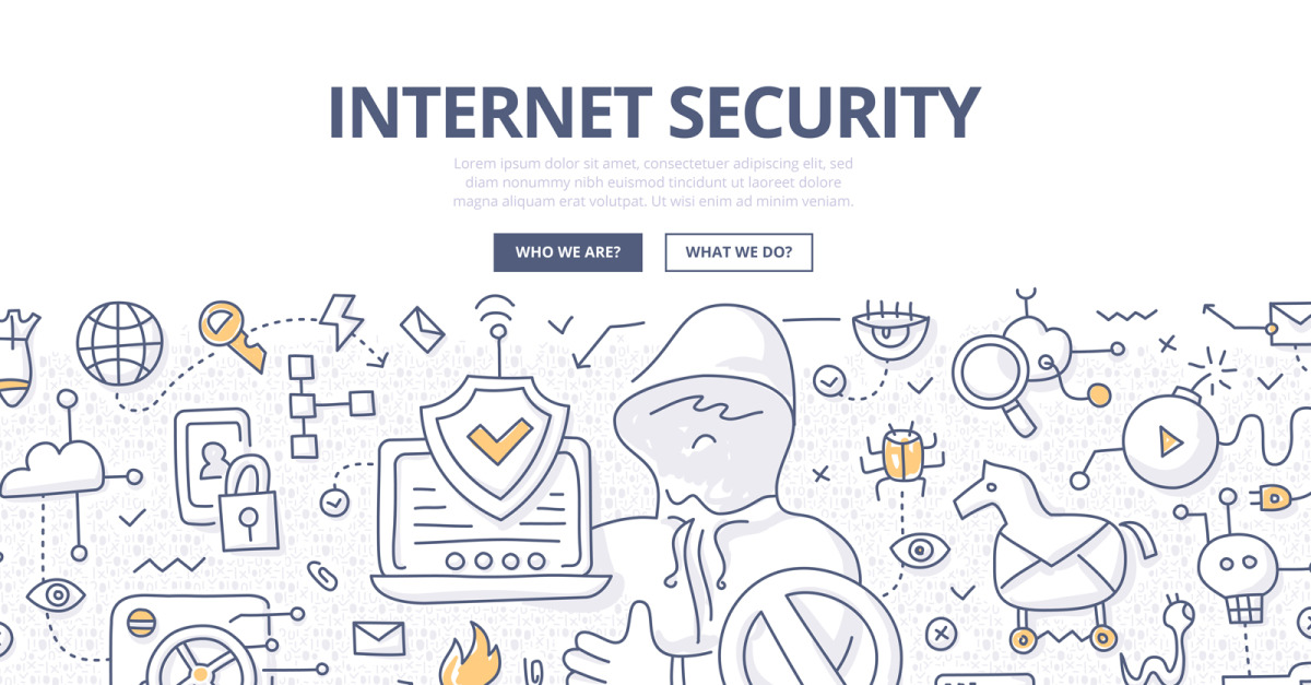 Internet Security Doodle Concept - Vector Image