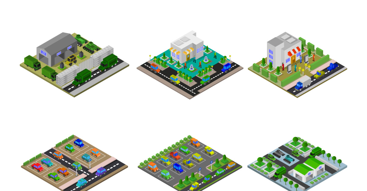 Isometric Buildings Set - Vector Image - TemplateMonster