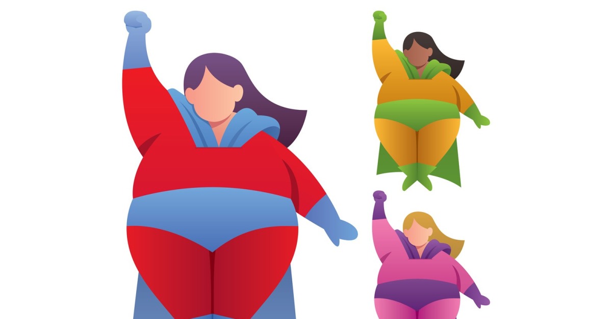 Obese Superheroine Flying on White - Illustration