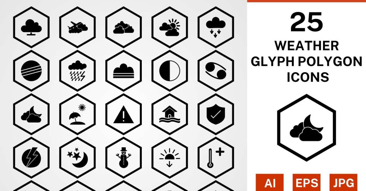 25 Weather Glyph Polygon Icon Set #122822 - TemplateMonster