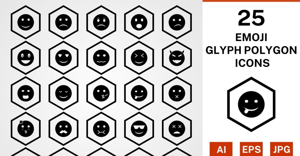 25 Emoji Glyph Polygon Icon Set #123326 - TemplateMonster