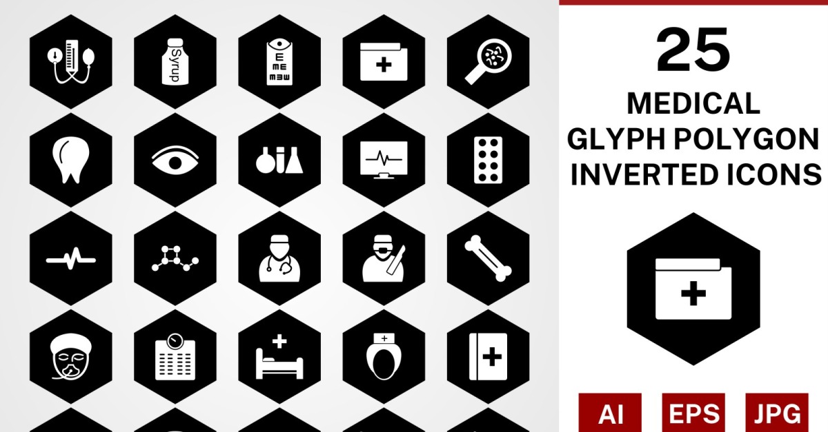 25 Medical Glyph Polygon Inverted Icon Set - TemplateMonster