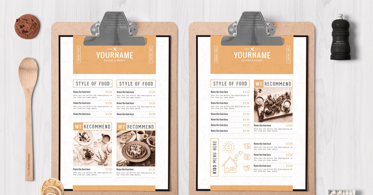 Menu de comida elegante - modelo de identidade corporativa