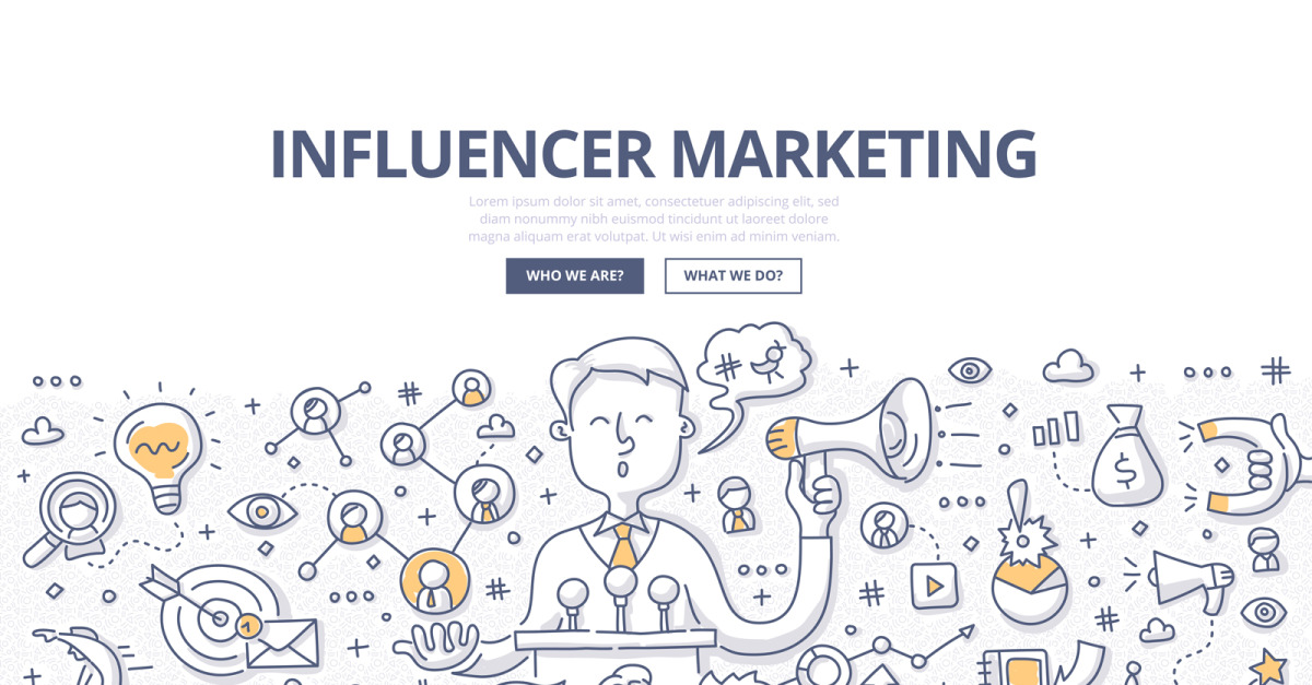 Influencer Marketing Doodle Concept - Vector Image