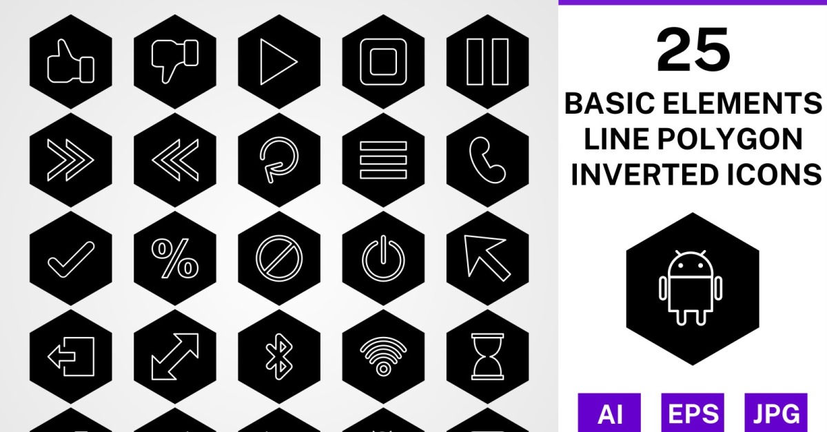 25 Basic Elements Line Polygon Inverted Icon Set