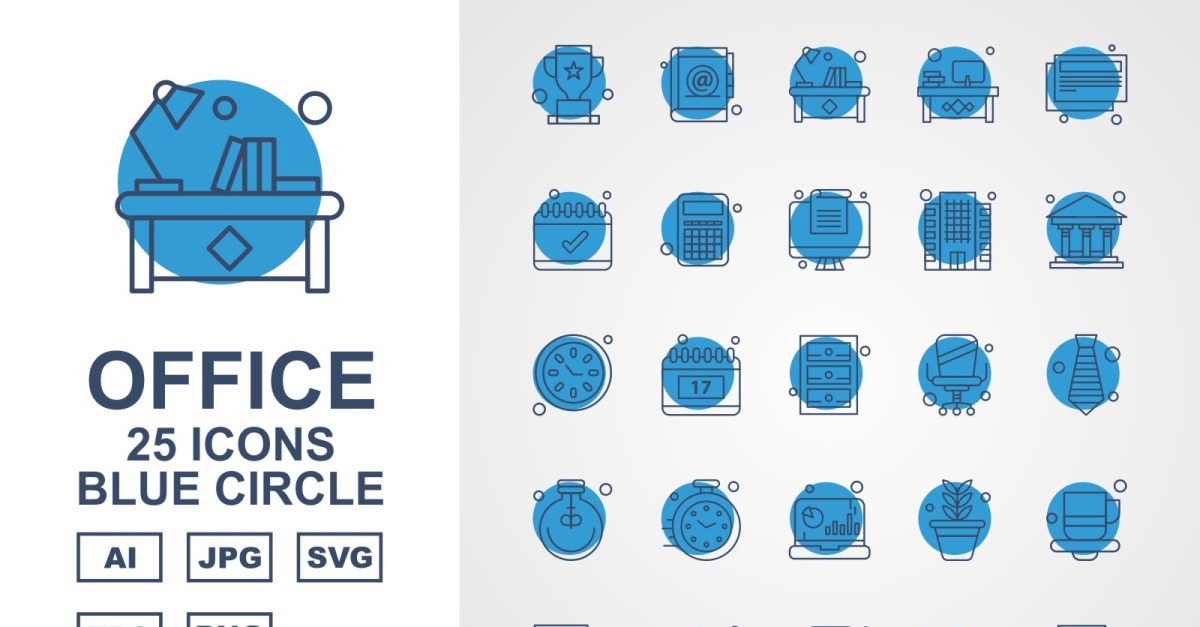 25 Premium Office Blue Circle Icon Pack Set - TemplateMonster