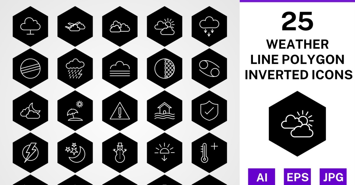 25 Weather Line Polygon Inverted Icon Set - TemplateMonster