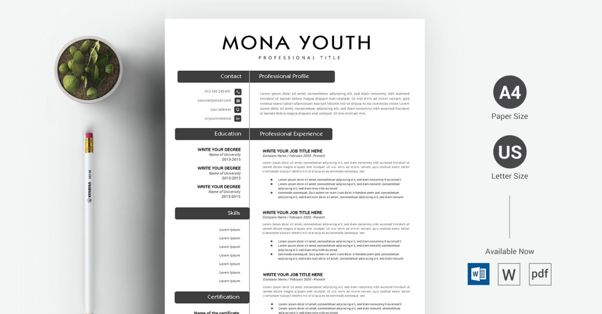 Mona Youth - CV Resume Template #124492 - TemplateMonster