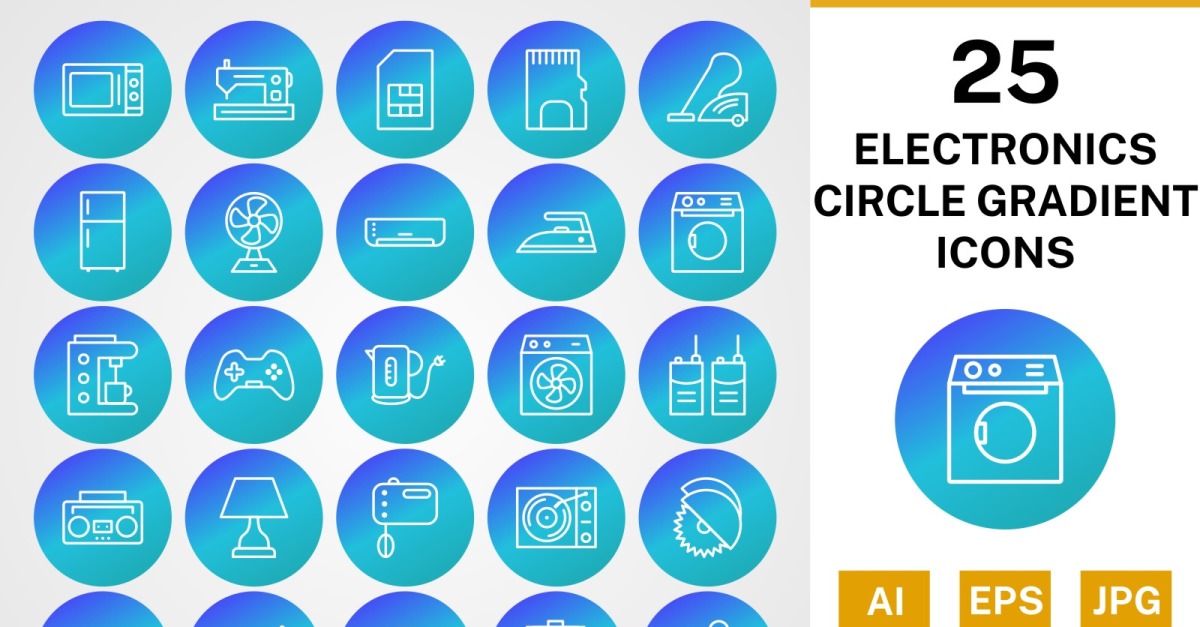 25 Electronic Devices Circle Gradient Icon Set