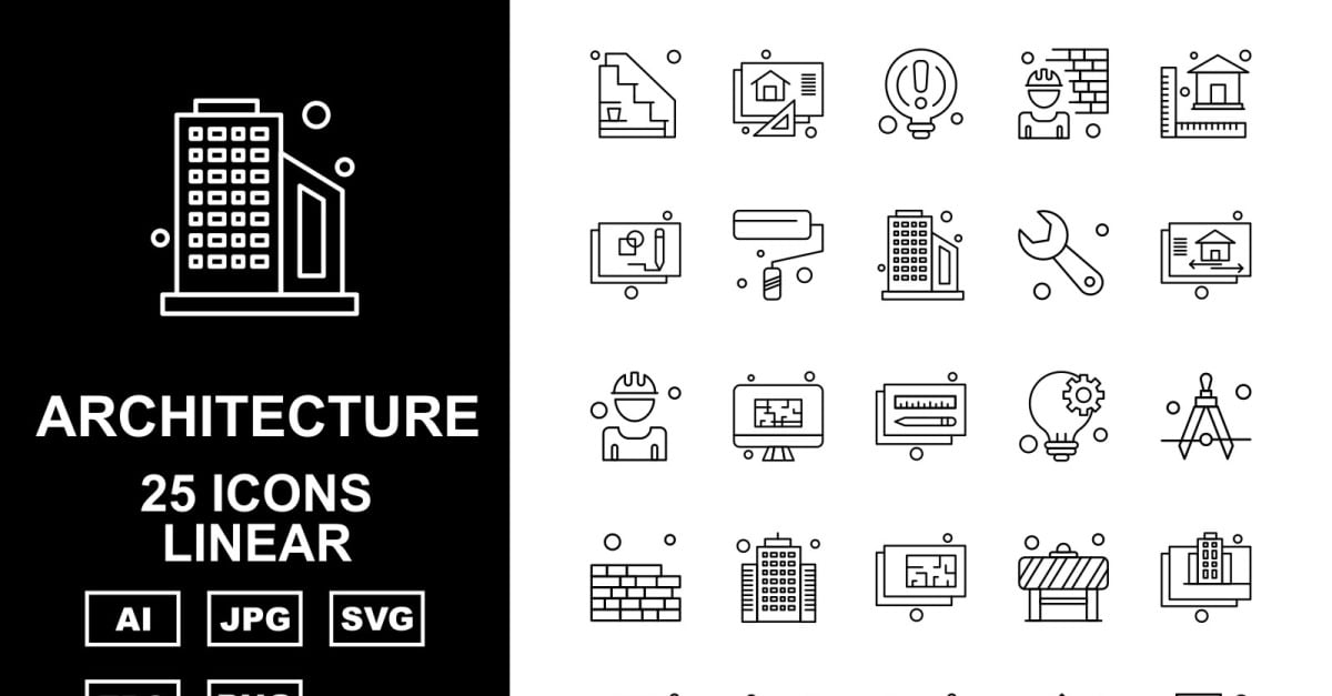 25 Premium Architecture Linear Pack Icon Set