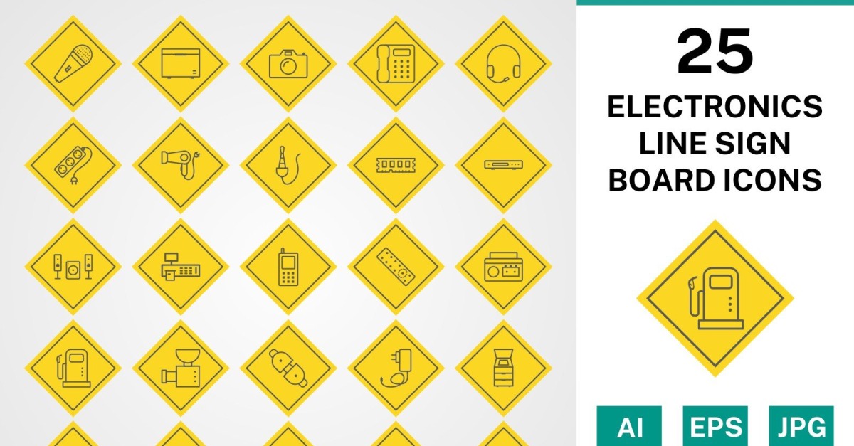 25 Electronic Devices Line Sign Board Icon Set