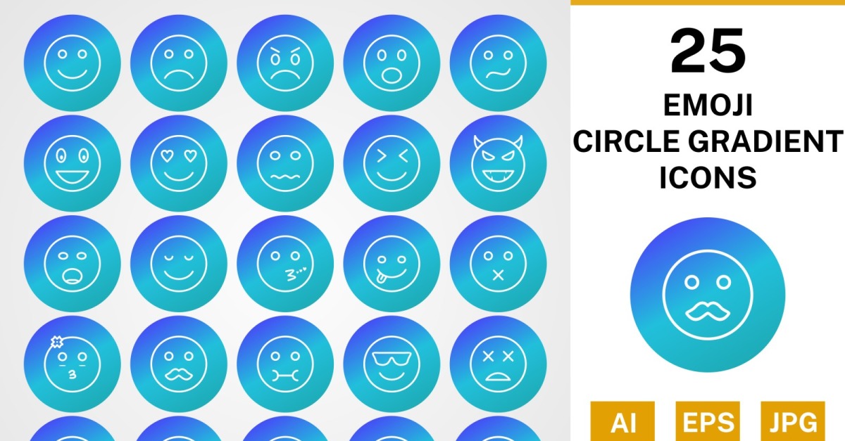 25 Emoji Circle Gradient Icon Set #124706 - TemplateMonster