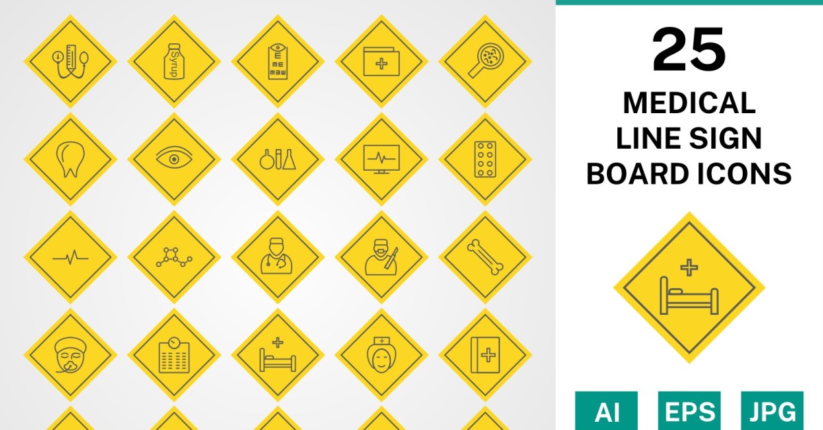 25 Medical Line Sign Board Icon Set #124715 - TemplateMonster
