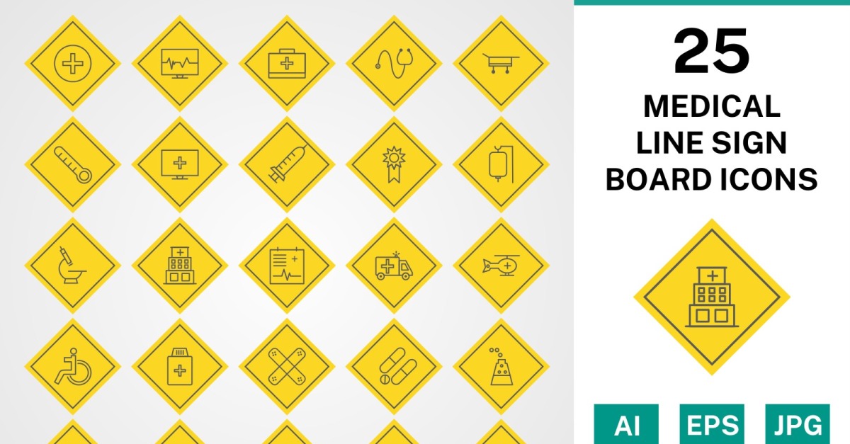 25 Medical Line Sign Board Icon Set #124722 - TemplateMonster
